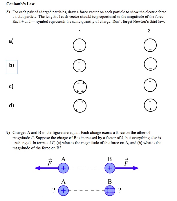 coulombs law for each pair of charged particles draw force vector on ...