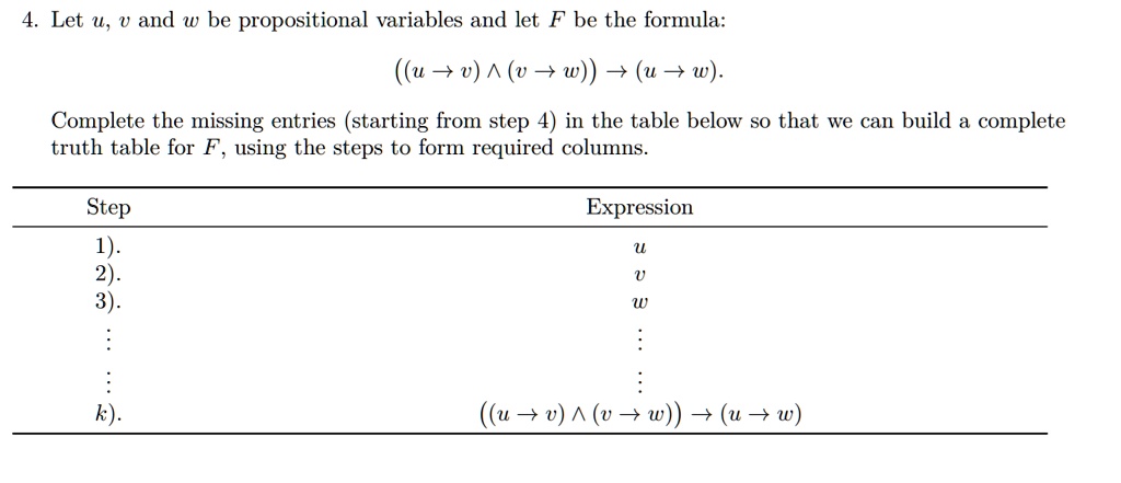 SOLVED:Let &, U and be propositional variables and let F be the formula ...