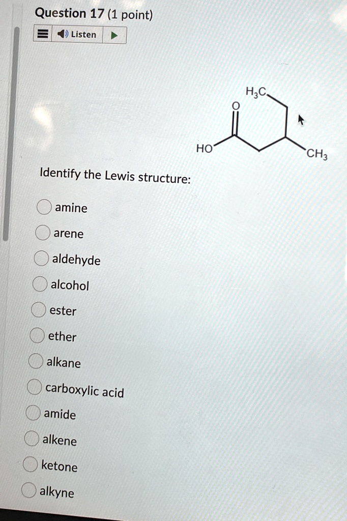 question 17 1 point listen identify the lewis structure amine arene ...