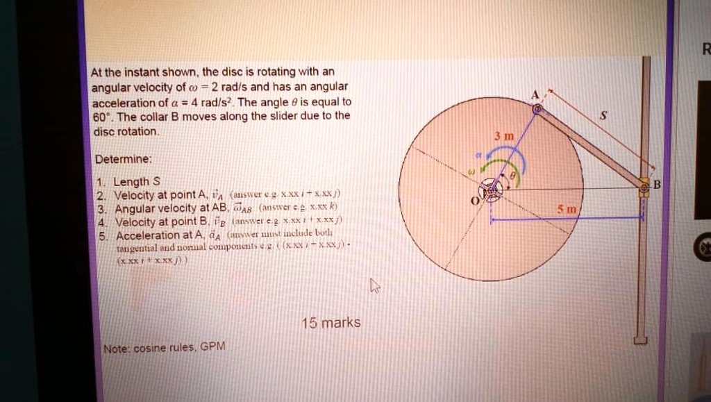 At the instant shown, the disc is rotating with an angular velocity of ...
