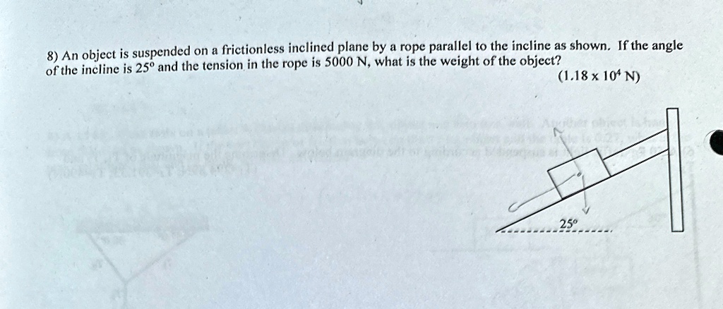 8) An object is suspended on a frictionless inclined plane by a rope ...