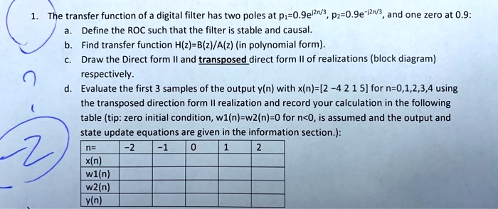 SOLVED: a. Define the ROC such that the filter is stable and causal. b. Find the transfer ...