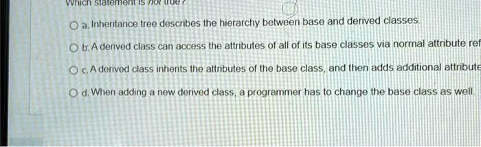 Solved Which Statement Is Not True O A Inheritance Tree Describes The Hierarchy Between Base