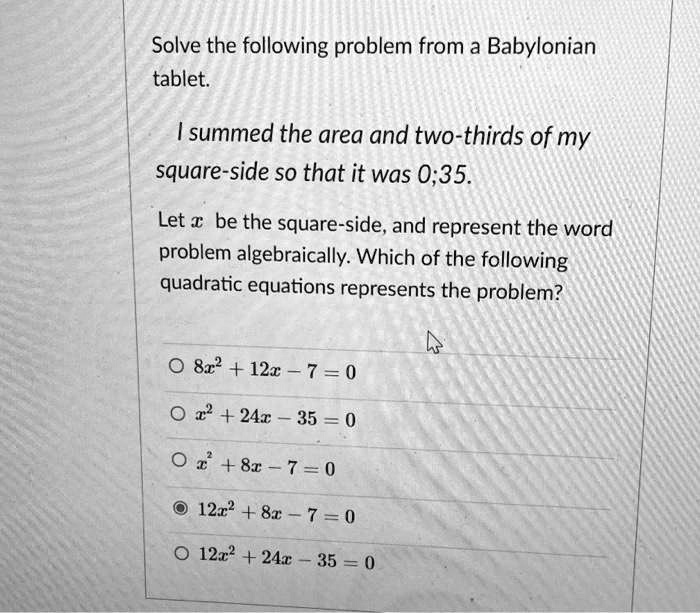 solve the following problem from a babylonian tablet i summed the area ...
