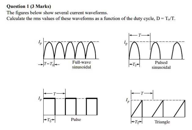 question 1 3 marks the figures below show several current waveforms ...