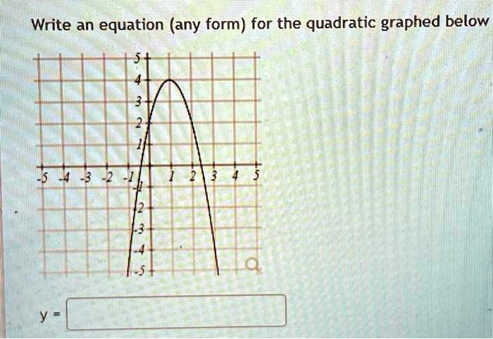 SOLVED: Write an equation (any form) for the quadratic graphed below