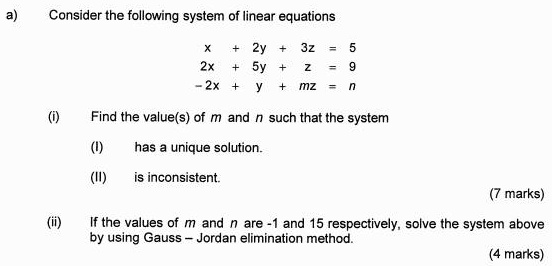 SOLVED:Consider the following system of linear equations Find the value(s) of m and such that ...