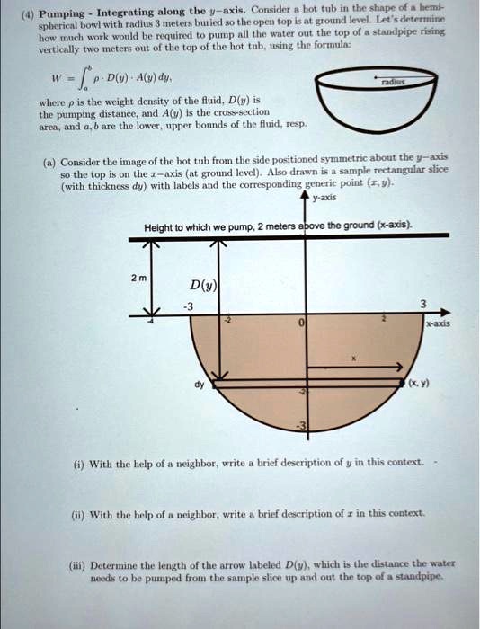 SOLVED: 4Pumping - Integrating along the y-axis. Consider a hot tub in the shape of a ...