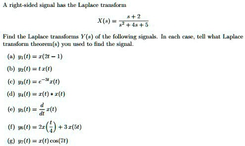 a right sided signal has the laplace transform s2 find the laplace ...