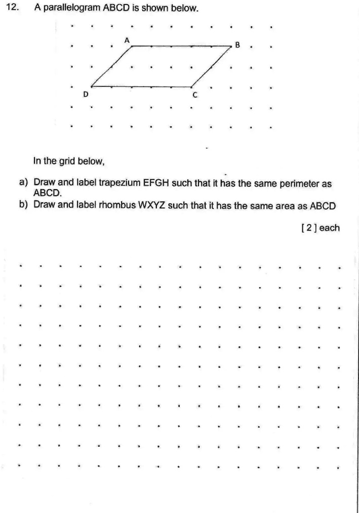 12. A parallelogram ABCD is shown below. A D C B In the grid below, a ...