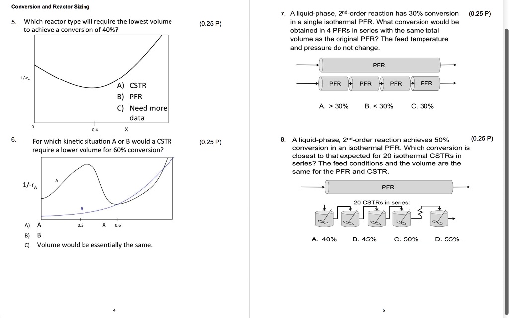 SOLVED: Conversion and Reactor Sizing 7. A liquid-phase,2nd-order ...