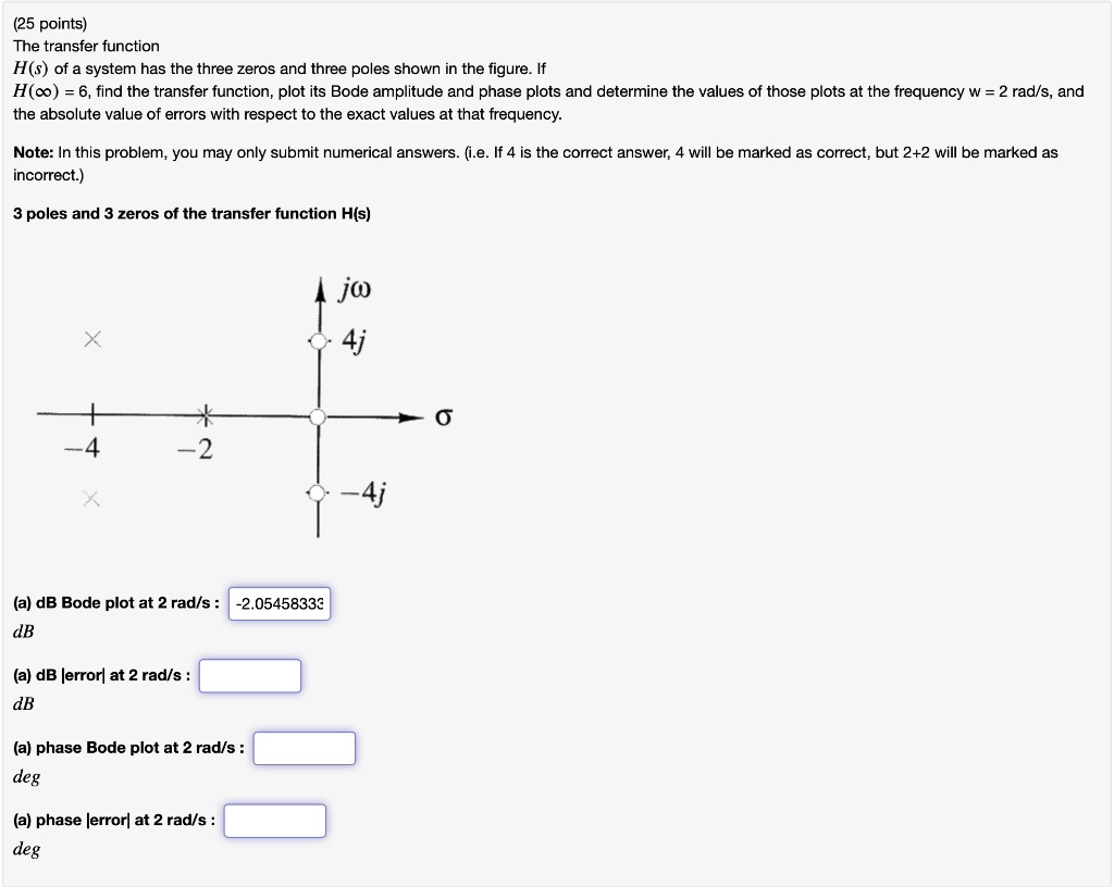SOLVED: The transfer function H(s) of a system has three zeros and three poles shown in the ...