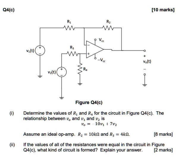 SOLVED: Q4(c) [10 marks] R1 = WM R2 = WM + vo(t) Figure Q4(c) (i) Determine the values of R1 and ...