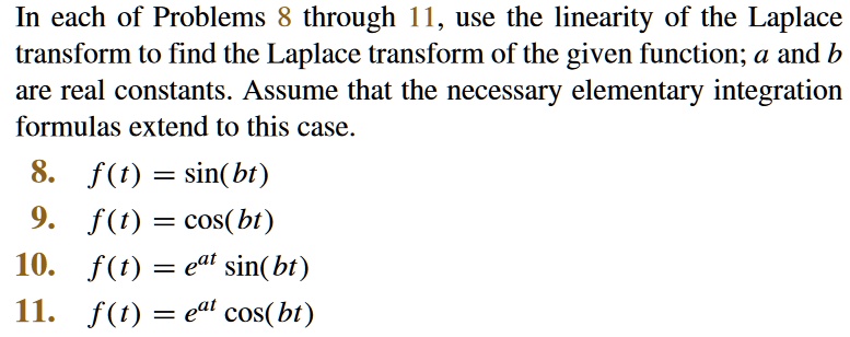 in each of problems 8 through 11 use the linearity of the laplace ...