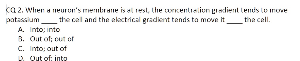 SOLVED: When a neuron's membrane is at rest, the concentration gradient ...