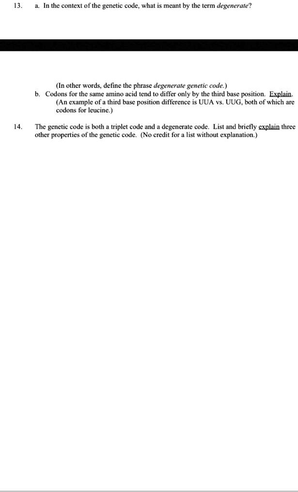 Solved In The Context Of The Genetic Code What Is Meant By The Term