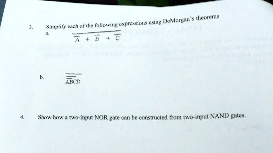 Solved 3 A B Abcd 4 Show How A Two Input Nor Gate Can Be Constructed From Two Input Nand Gates