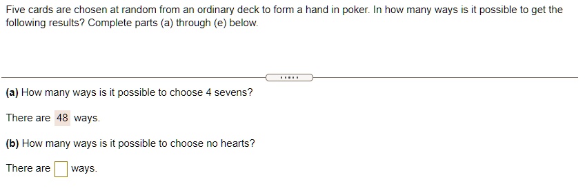 Five cards are chosen at random from an ordinary deck to form hand in ...