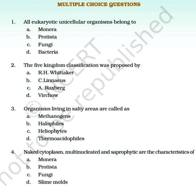 MULTIPLE CHOICE QUESTIONS 1. All eukaryotic unicellular...