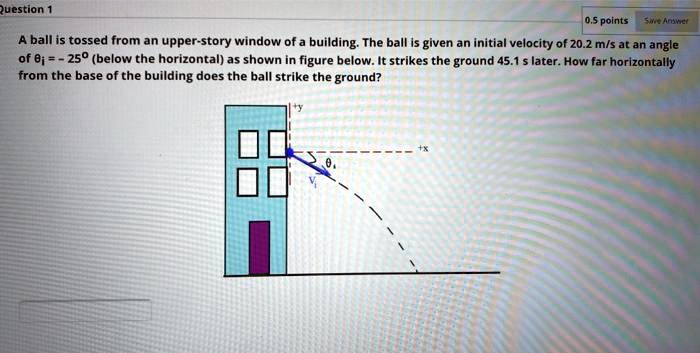 Question 1 A ball is tossed from an upper-story window of a building ...