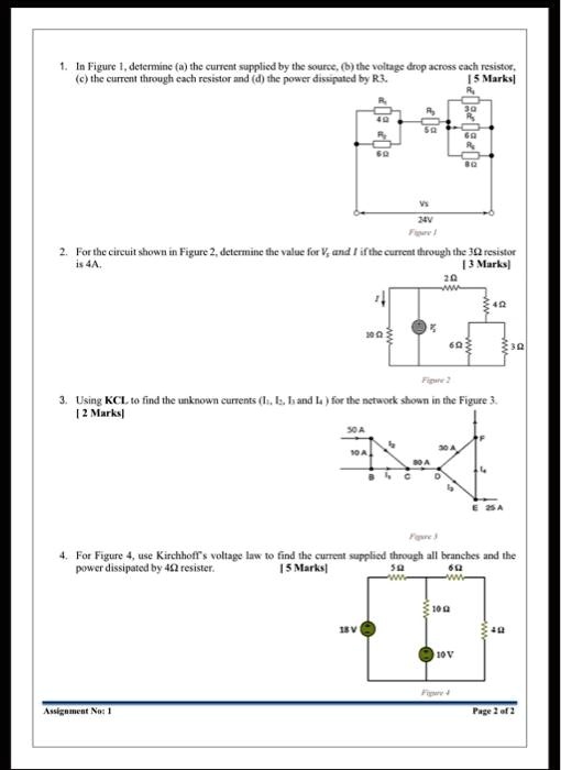 1. In Figure 1, determine (a) the current supplied by the source, (b) the voltage drop across ...