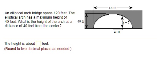 SOLVED: An elliptical arch bridge spans 120 feet. The elliptical arch ...