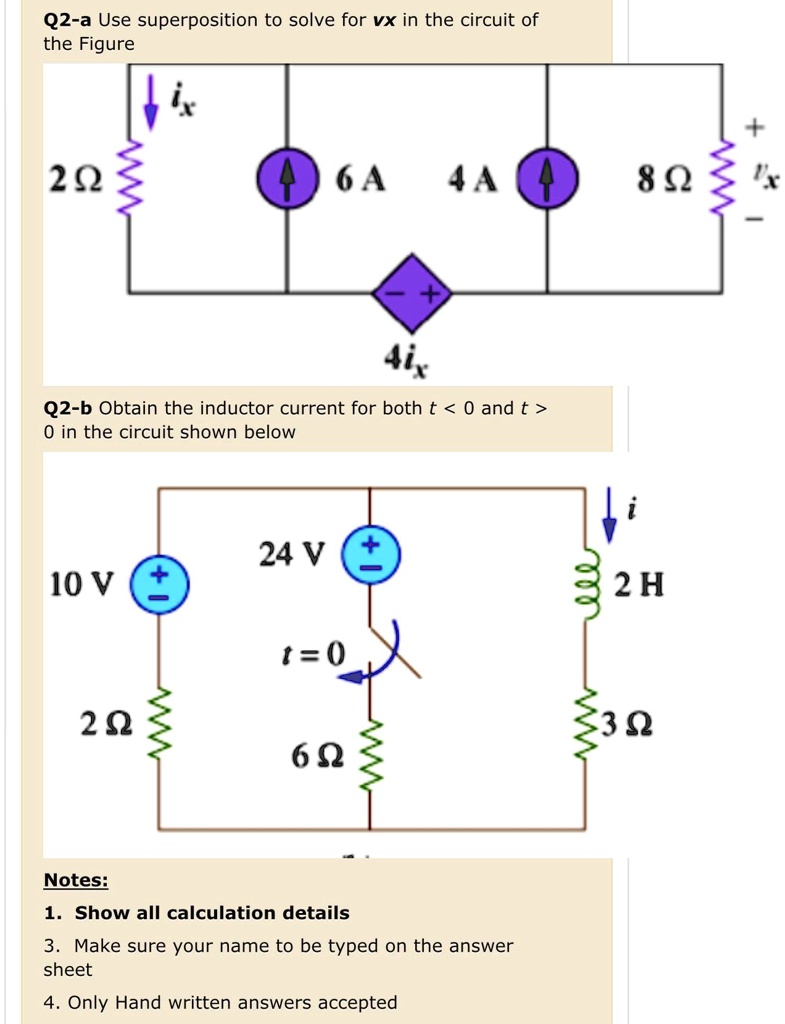SOLVED: Q2-a Use superposition to solve for vx in the circuit of Q2-b Obtain the inductor ...