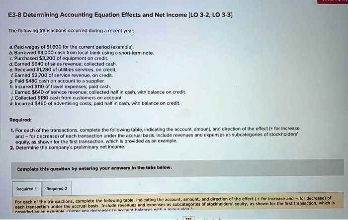 e3 8 deterrmining accounting equation effects and net income lo 3 2lo 3 ...