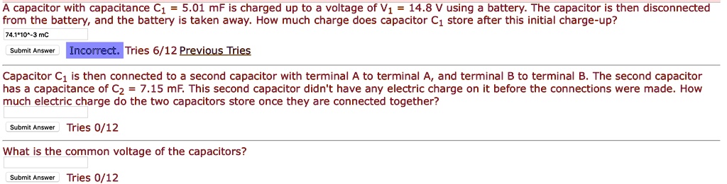 a capacitor with capacitance c1 501 mf is charged up to a voltage of v1 148 v using battery the ...