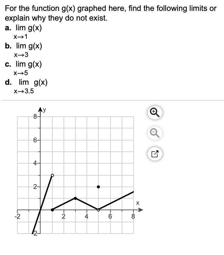 SOLVED: For the function g(x) graphed here, find the following limits or explain why they do not ...