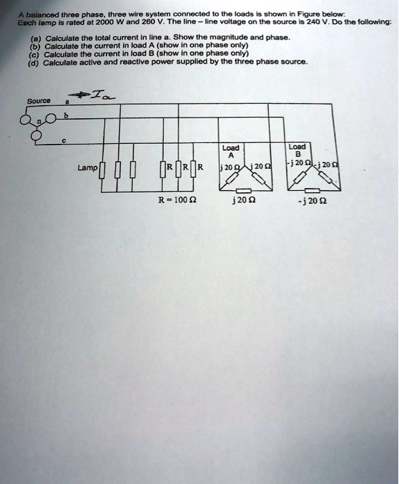 SOLVED: A balanced three-phase, three-wire system connected to the loads is shown in the figure ...