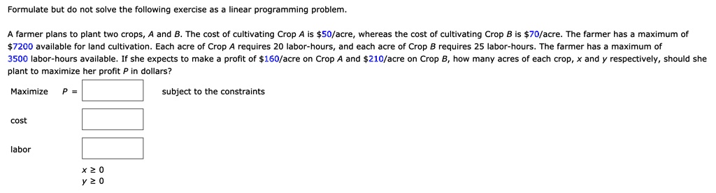Formulate but do not solve the following exercise as a linear ...