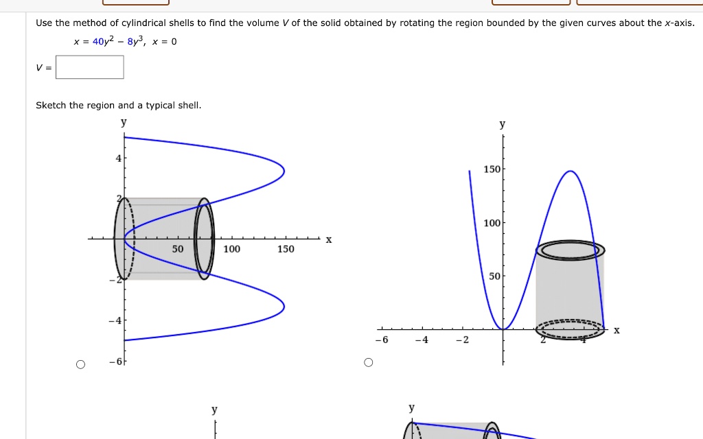 use the method of cylindrical shells to find the volume v of the solid ...