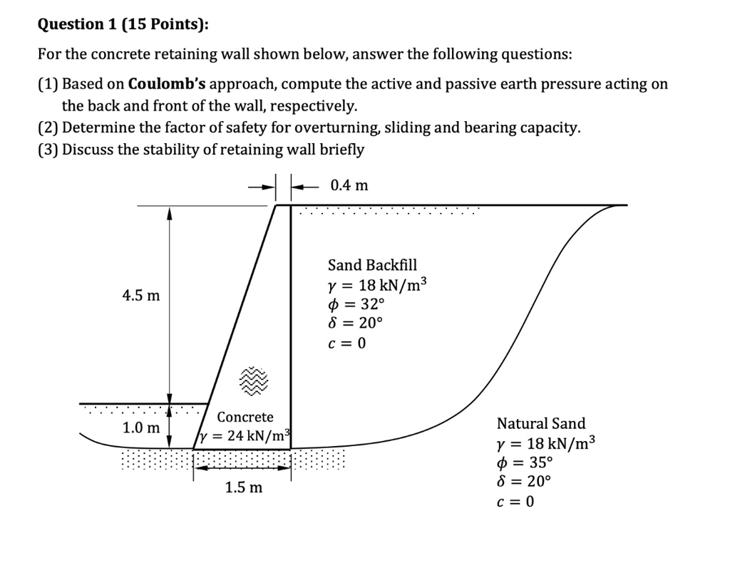 question 1 15 points for the concrete retaining wall shown below answer ... question 1 15 points for the concrete retaining wall shown below answer ...