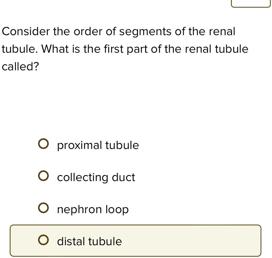 Consider the order of segments of the renal tubule. What is the first ...
