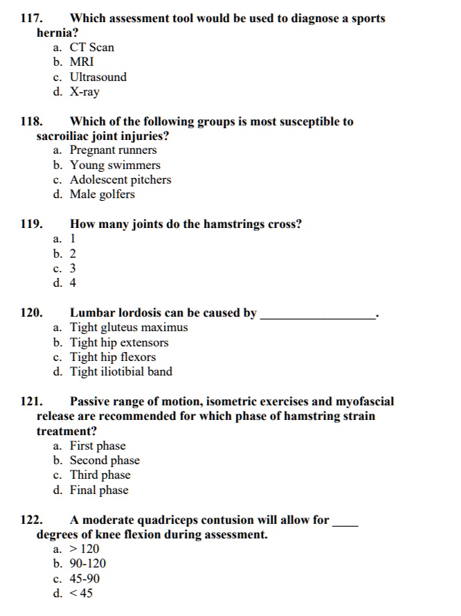 117. Which assessment tool would be used to diagnose a sports hernia? a ...