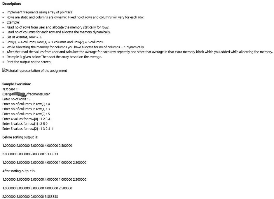 Write A Program To Implement Fragments Using Array Of Pointers C Languge Deseription Implement
