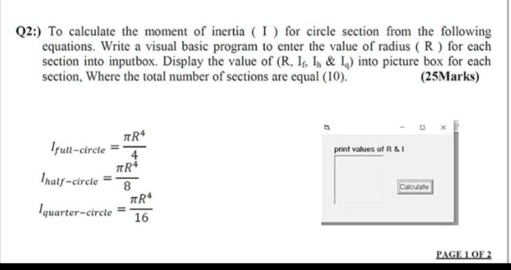 SOLVED: Q2: To calculate the moment of inertia (I) for a circle section from the following ...