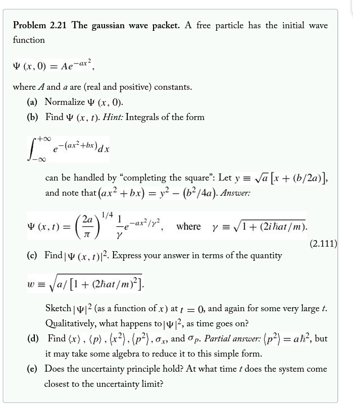 Problem 221 The Gaussian Wave Packet A Free Particle Has The Initial