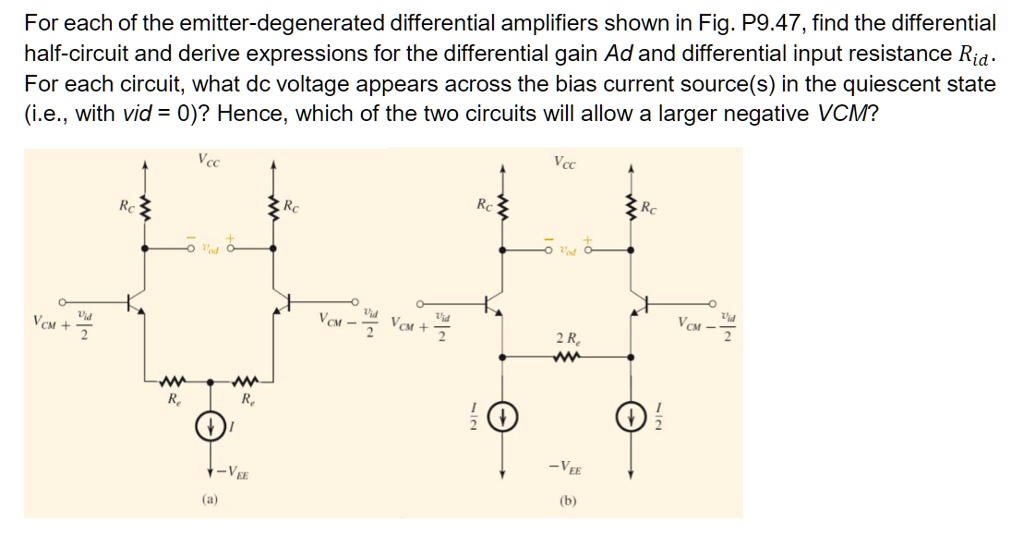SOLVED: For each of the emitter-degenerated differential amplifiers ...