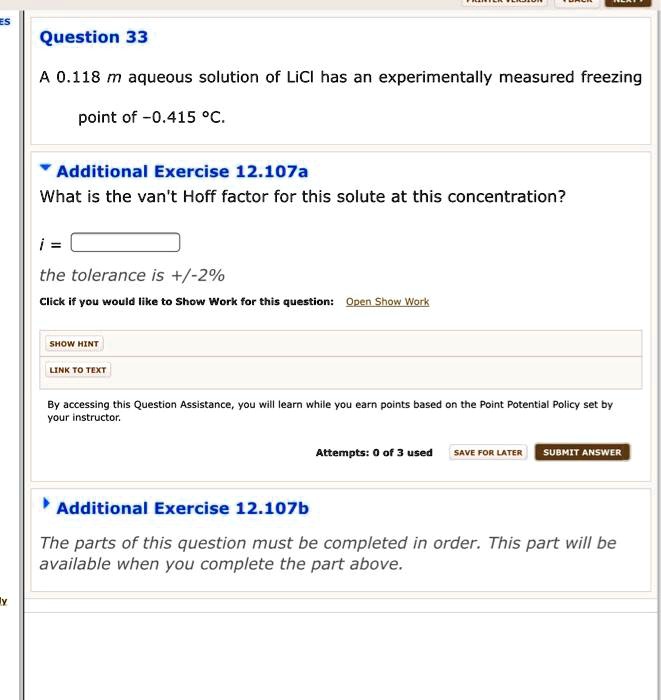 question 33 a 0118 m aqueous solution of licl has an experimentally ...