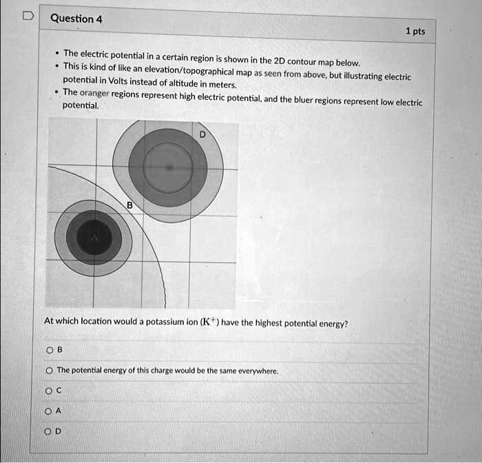 Question 4 • The electric potential in a certain region is shown in the ...