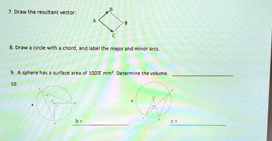 7 draw the resultant vector 8 draw a circle with a chord and...