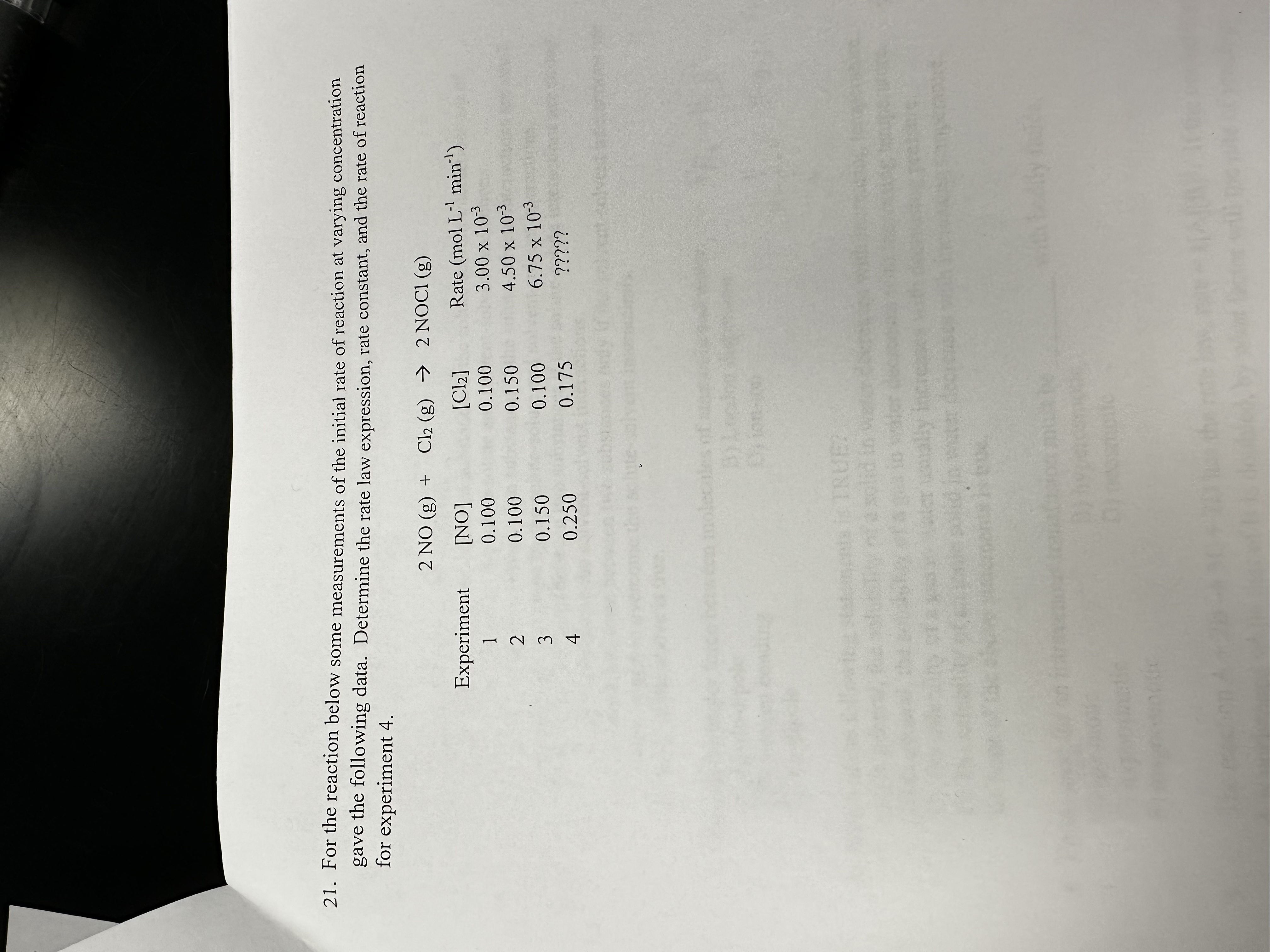 SOLVED: 21. For the reaction below some measurements of the initial ...