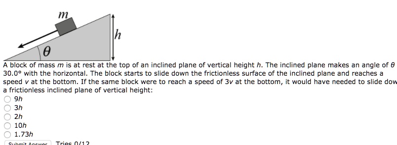 block of mass m is at rest at the top of an inclined plane of vertica height h the inclined ...