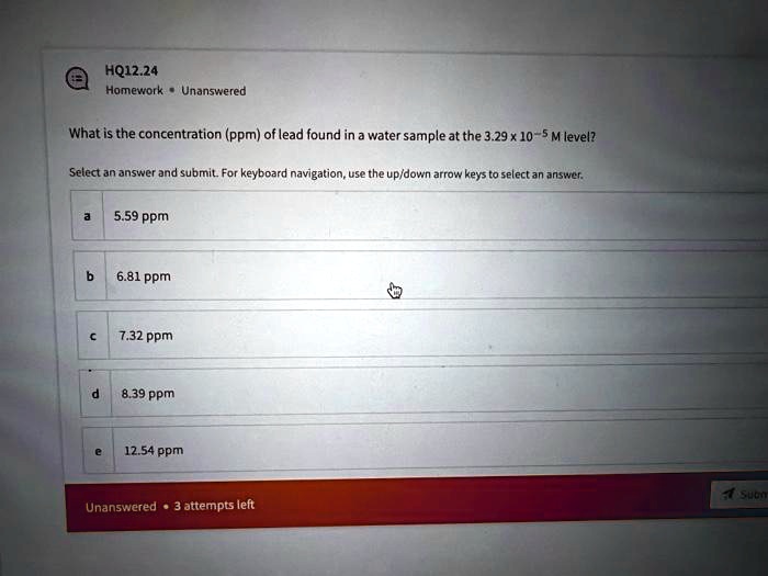 hq1224 homework unanswered what is the concentration ppm of lead found in a water sample at the ...