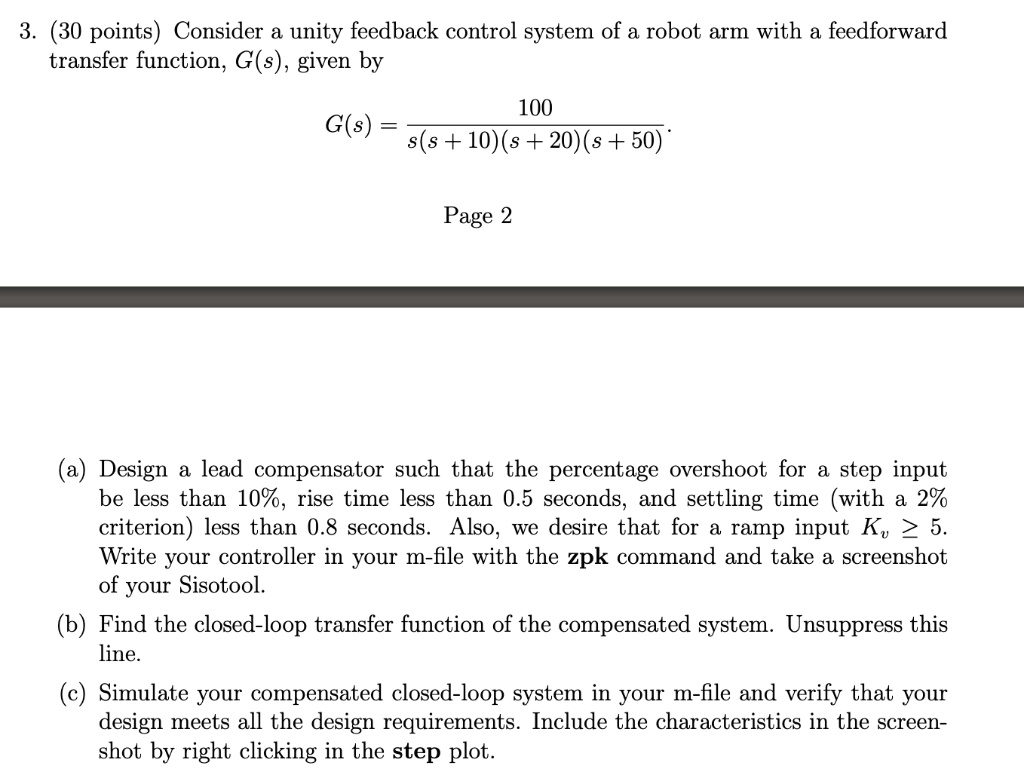 SOLVED: (30 points) Consider a unity feedback control system of a robot arm with a feedforward ...