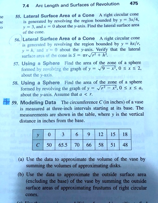 [GET ANSWER] 74 arc length and surfaces of revolution 475 lateral ...