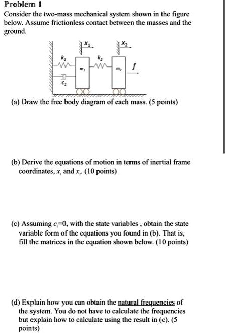 SOLVED: Problem 1: Consider the two-mass mechanical system shown in the ...
