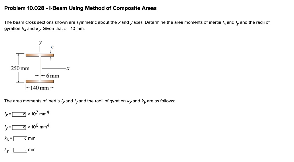 SOLVED: Problem 10.028 I-Beam Using Method of Composite Areas The beam ...